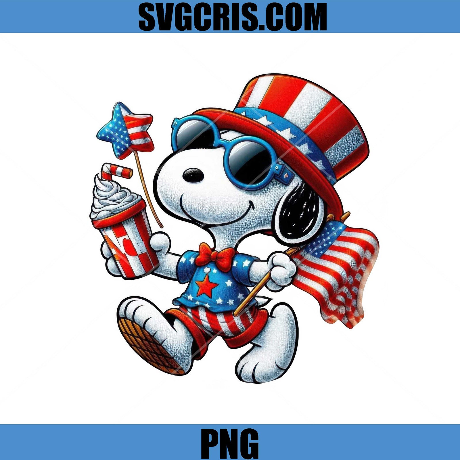 Snoopy With Flag And Drink Cartoon PNG, 4th Of July PNG – SVGCRIS